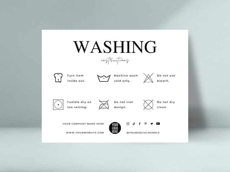 Editable Washing Instructions Card Template, Clothing Care Cards ...