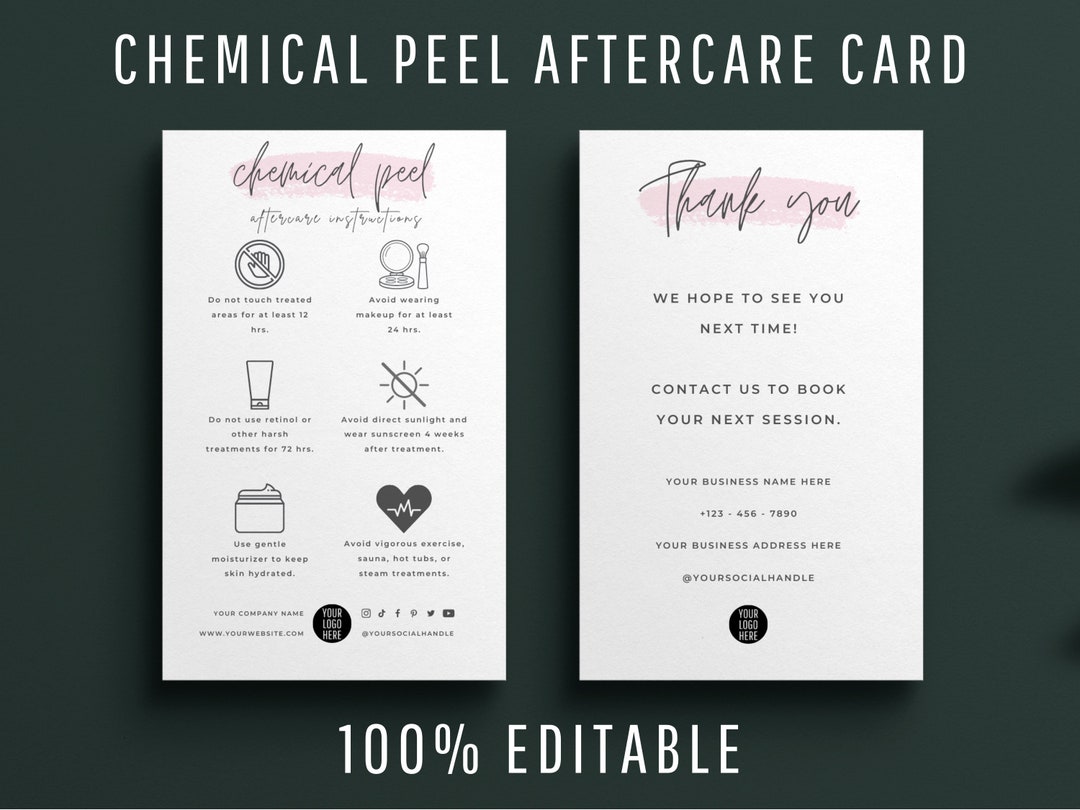 Editable Mini Chemical Peel Aftercare Card Template, Facial Treatment ...