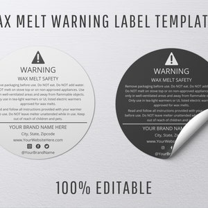 Editable Wax Melt Warning Label Template, Wax Tart Safety Labels ...