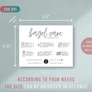 Bagel Care Card Template, Editable Bread Roll Storage Instructions ...