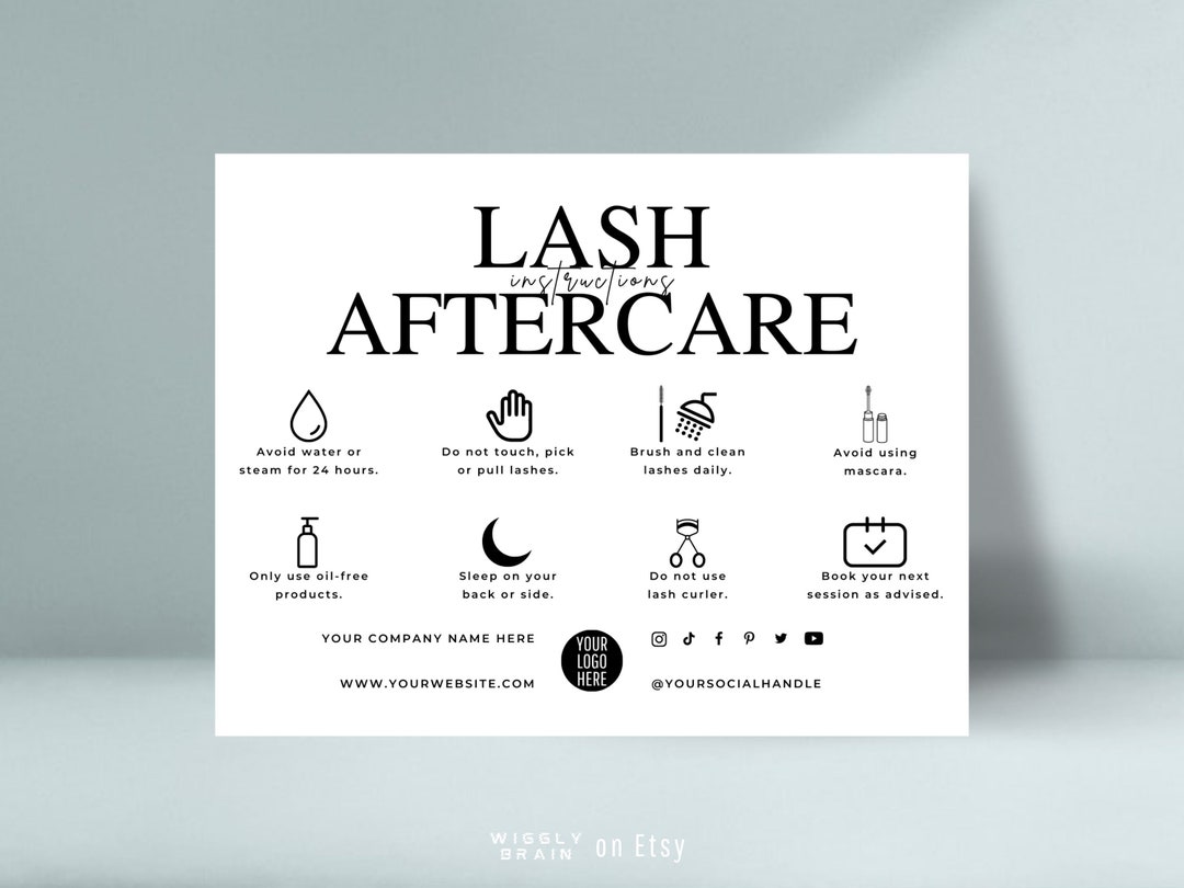 Lash Aftercare Card Template, Editable Lash Extension Care Cards ...