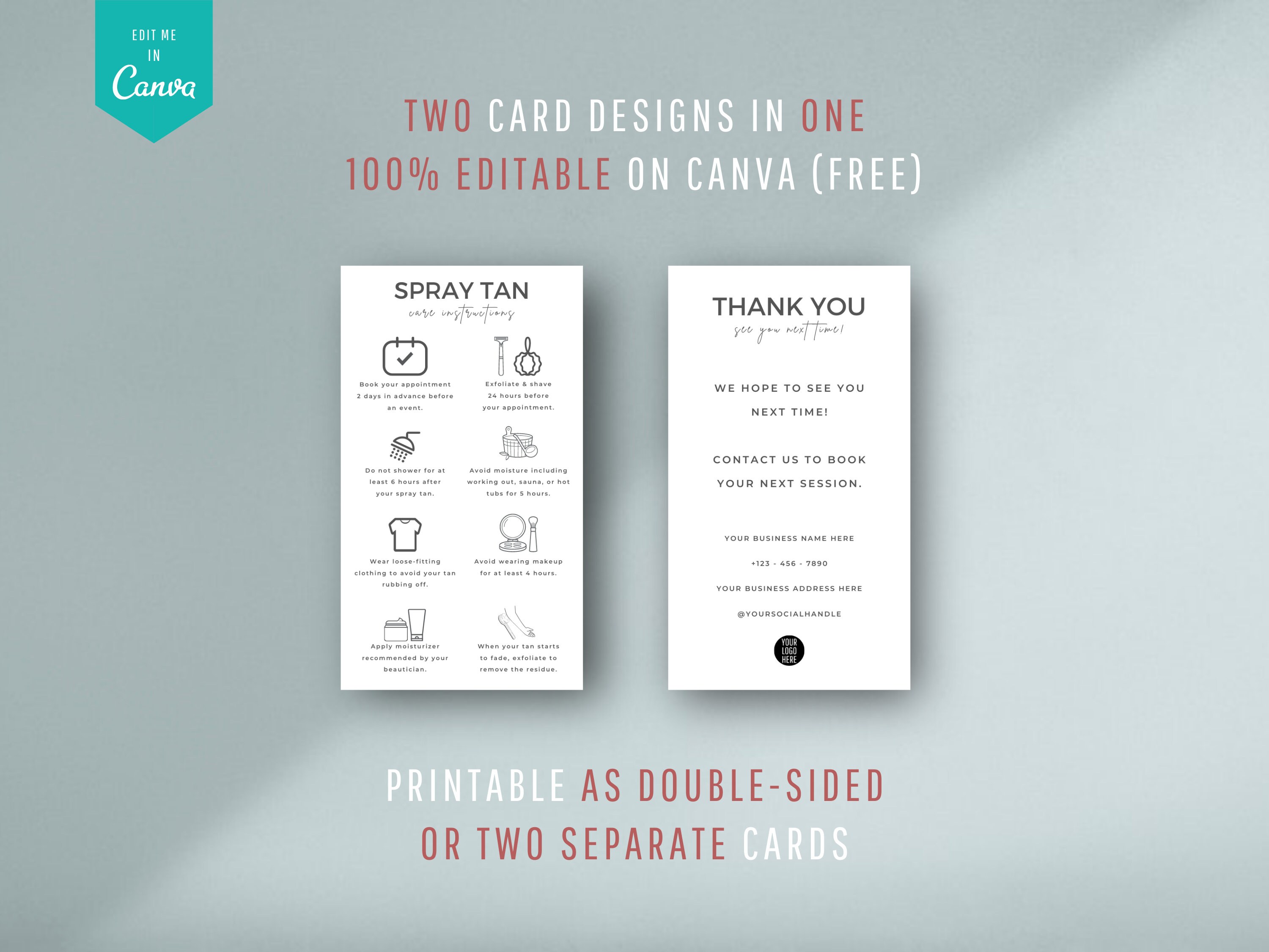 Editable Spray Tan Care Card Template, Tanning Aftercare Instructions ...