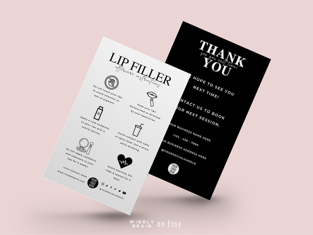 Mini Lip Filler Aftercare Card Template, Editable Lip Injections Post ...