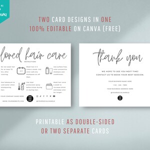 Editable Colored Hair Care Card Template, Dyed Hair Aftercare ...