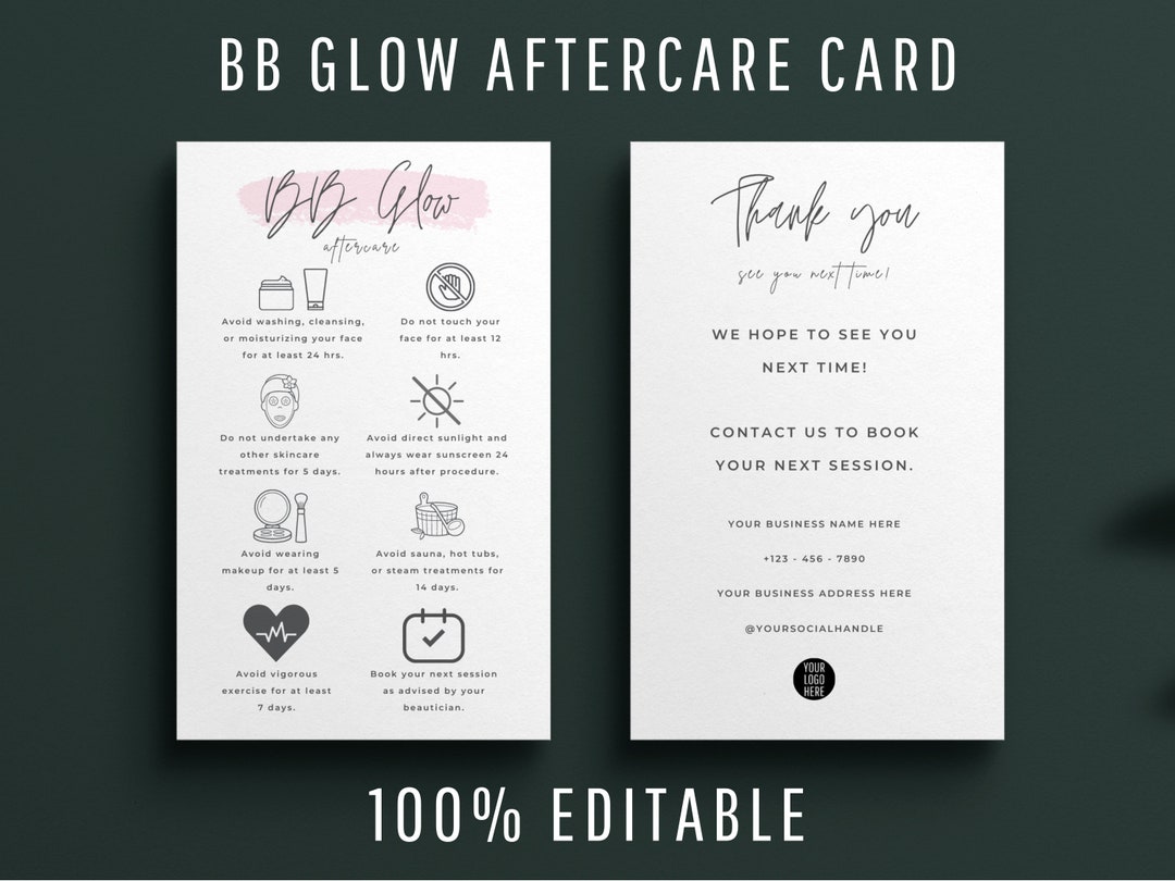 BB Glow Aftercare Card Template, Editable Facial Post Care Instructions ...