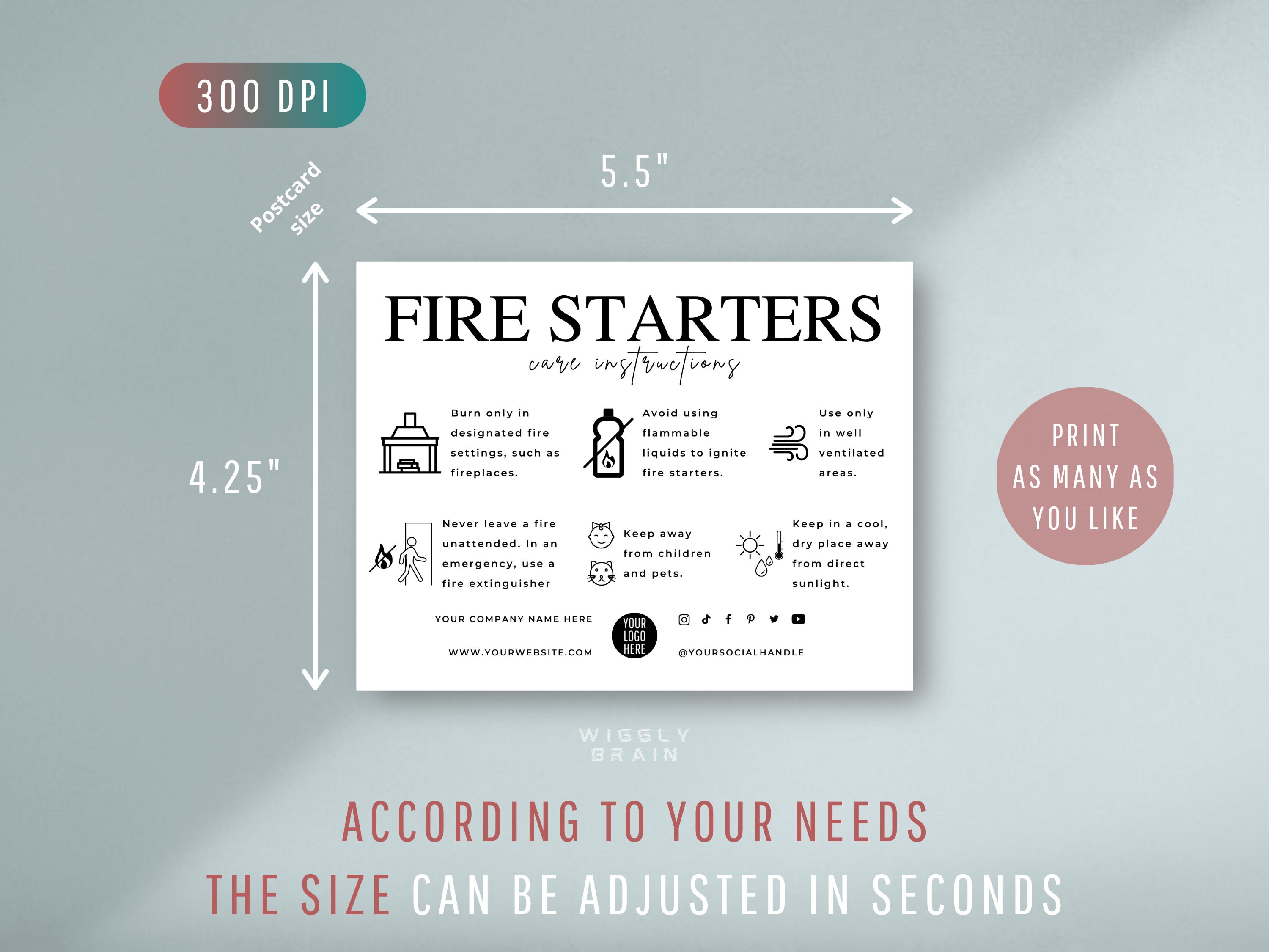 Editable Fire Starters Care Guide Template, Wax Firelighters Care Card ...