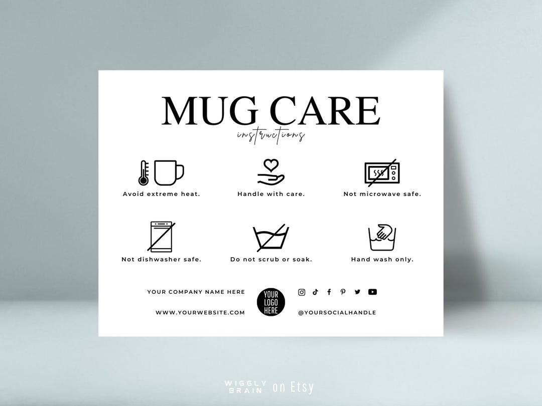 Mug Care Card Template, Mini Coffee Cup Care Guide, Editable Mugs Care ...