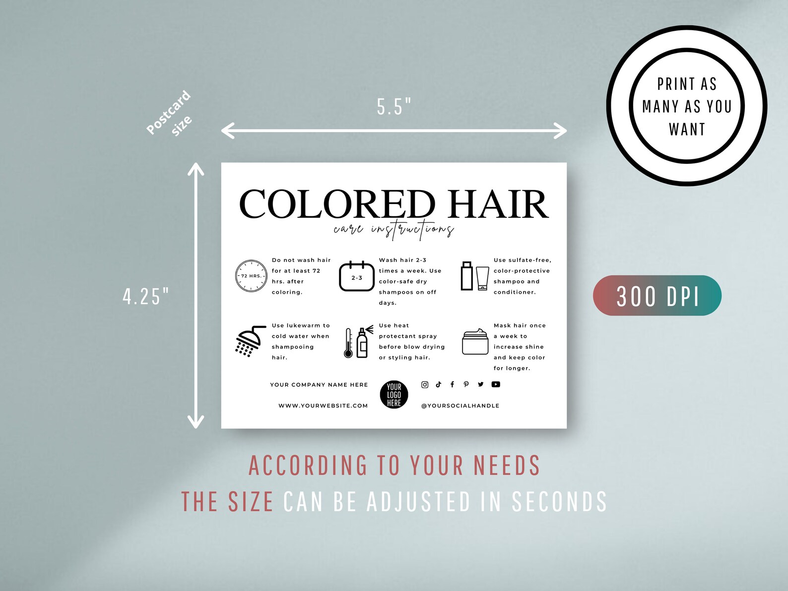 Editable Dyed Hair Care Card Template Colored Hair Aftercare - Etsy