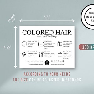Editable Dyed Hair Care Card Template, Colored Hair Aftercare ...