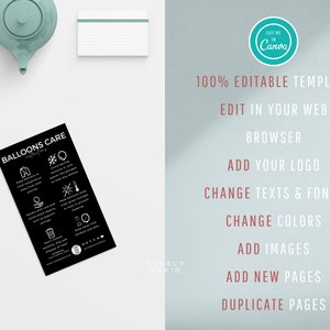 Printable Mini Balloons Care Card Template Editable Air & - Etsy