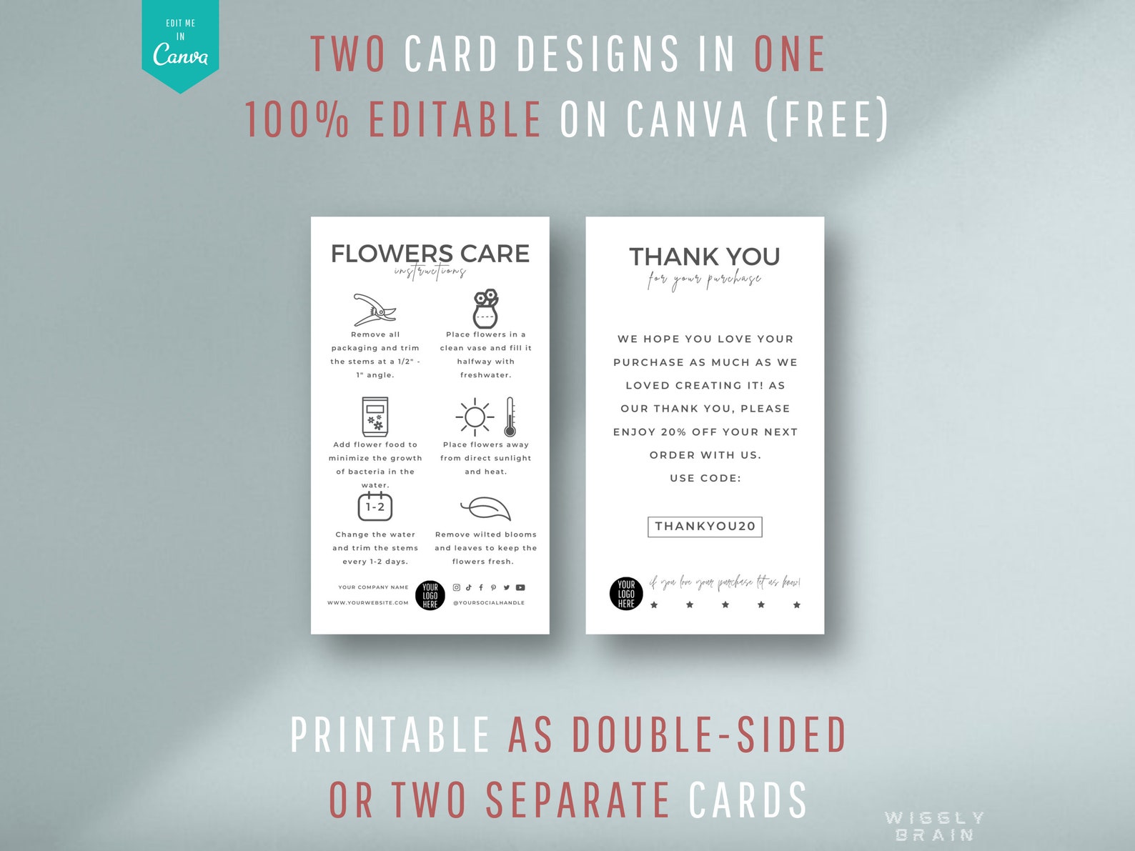 Mini Flowers Care Card Template, Editable Bouquet Care Guide, Florist ...