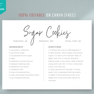 Editable Recipe Card Template, Printable Cooking Instructions Cards ...