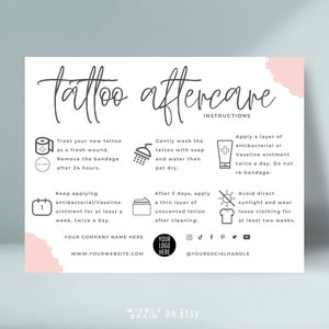 Editable Tattoo Aftercare Instructions Card Template, Printable Tattoo ...