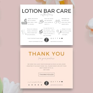 Lotion Bar Care Card Template, Editable Solid Lotion Application Guide ...