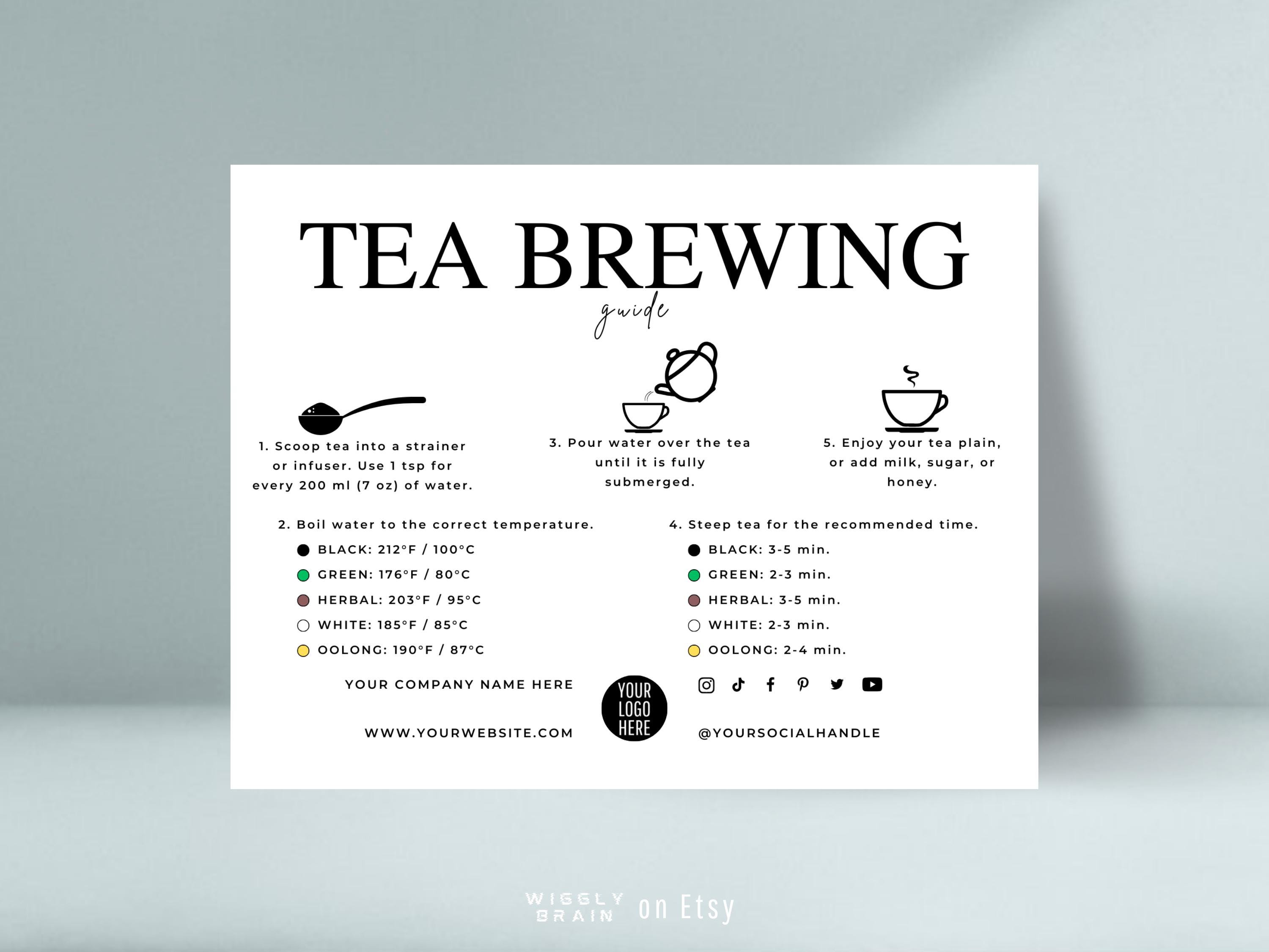 Editable Tea Brewing Guide Card Template, Loose Tea Steeping ...