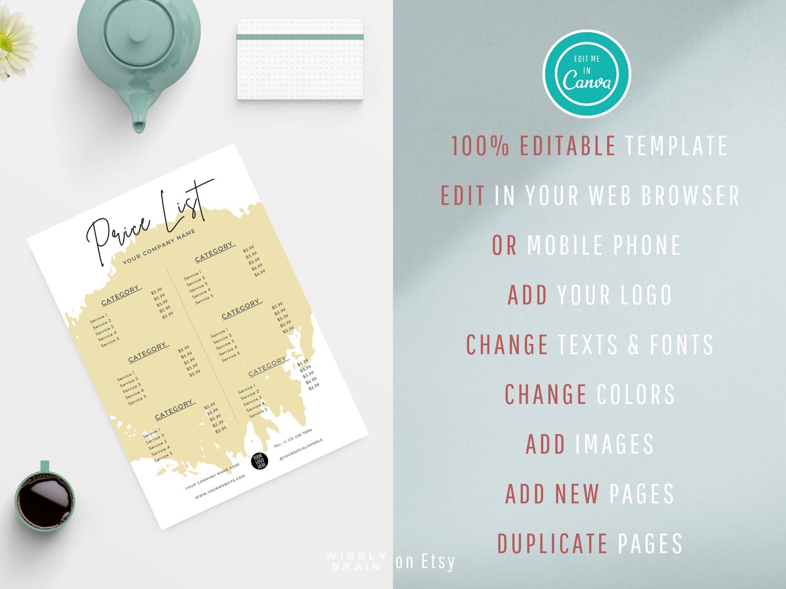 Editable Vinyl Price List Template, Printable Pricing Sheet, Beauty ...