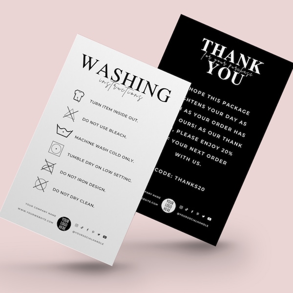 Custom Washing Care Card Editable Washing Instructions Card, Clothing ...