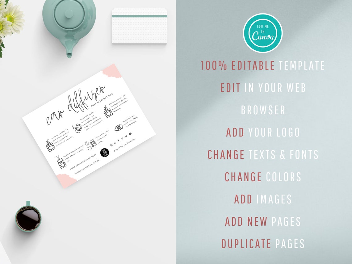 Car Diffuser Care Card Template Editable Car Scent Care - Etsy