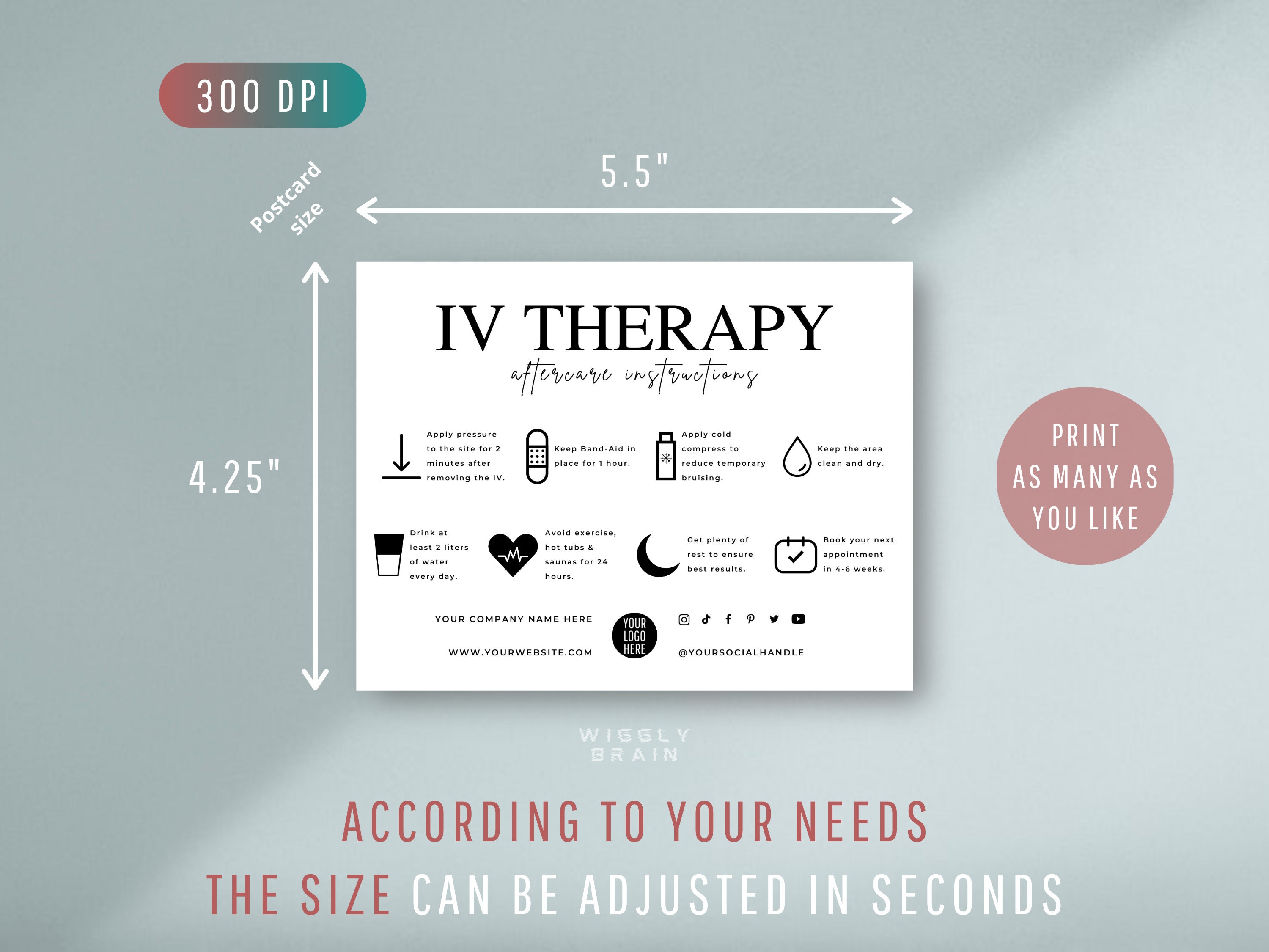 Editable IV Therapy Aftercare Card Templates, IV Hydration Post Care ...