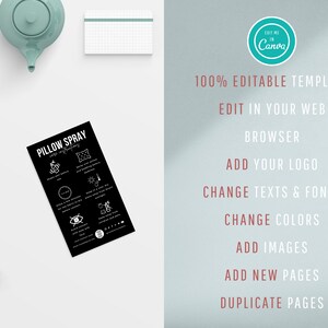Editable Mini Pillow Spray Care Card Template, Sleep Mist Care Guide ...
