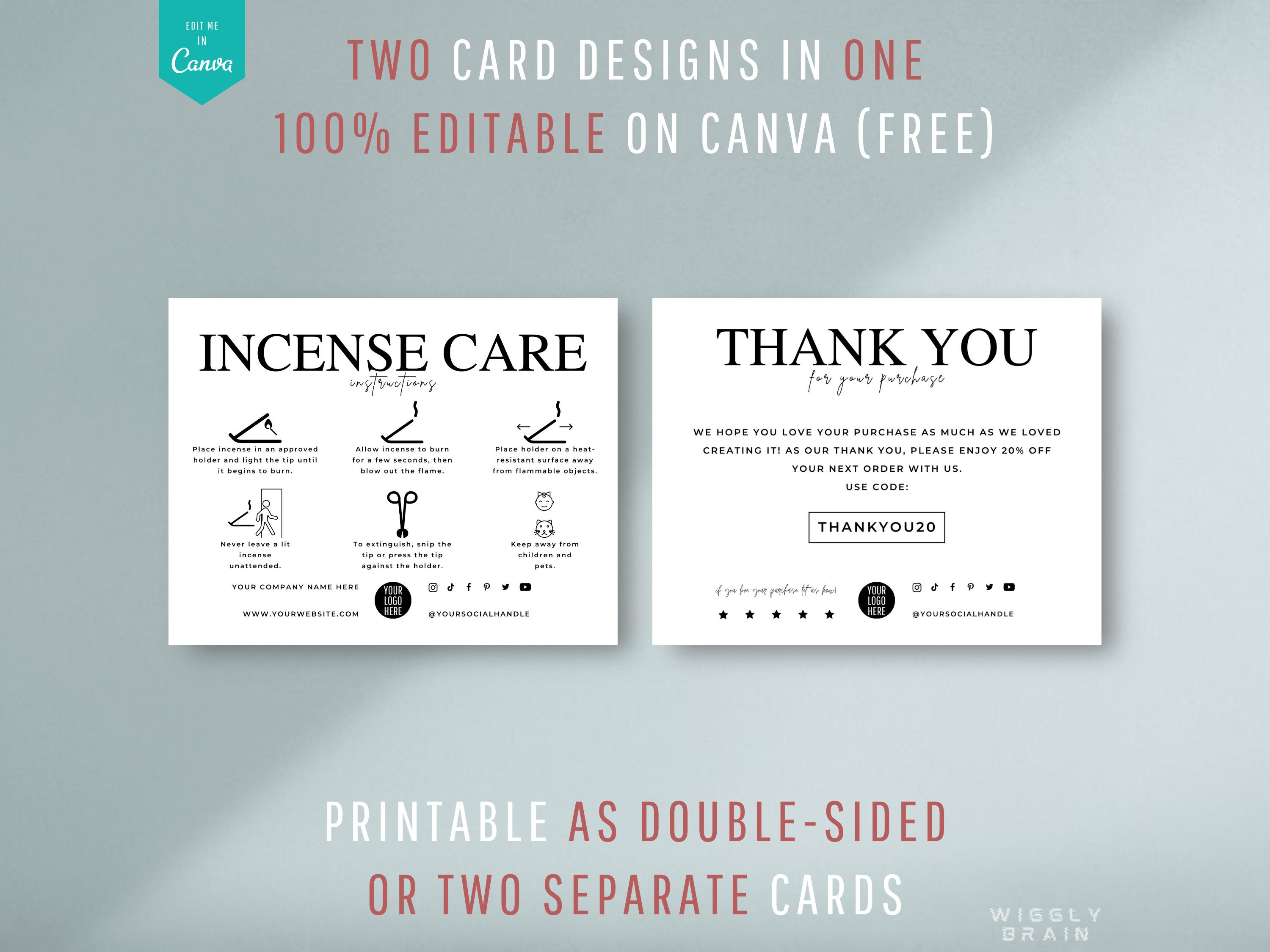 Editable Incense Care Card Template, Scented Stick User Guide, Herbal ...
