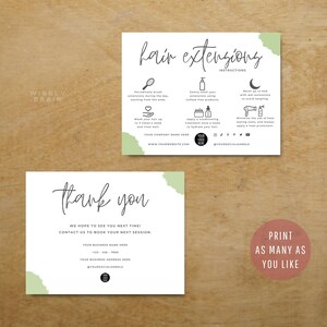 Editable Hair Extensions Care Card Template, Hair Extension Aftercare ...