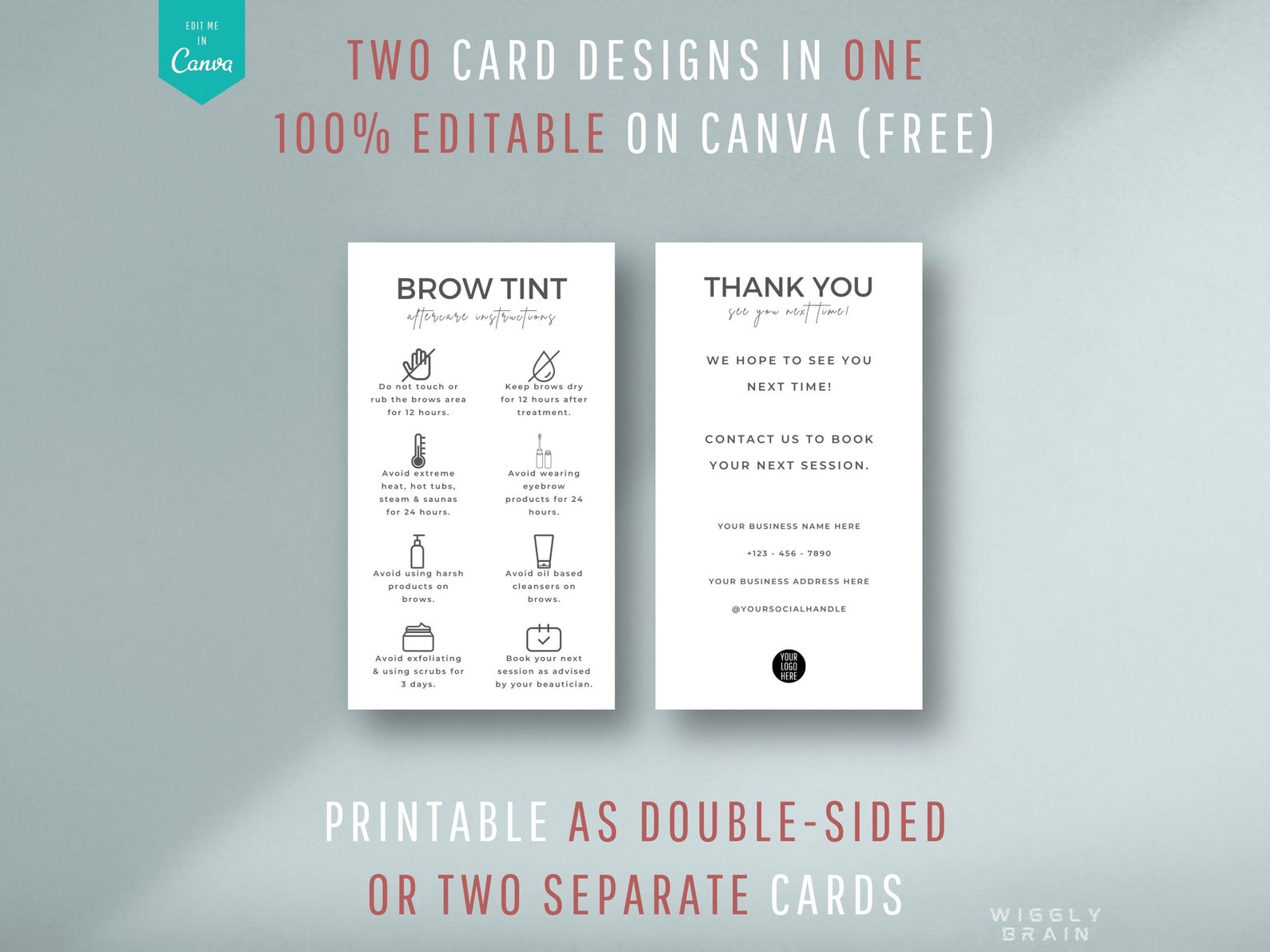 Mini Brow Tint Aftercare Card Template, Editable Brows Tint Post Care ...