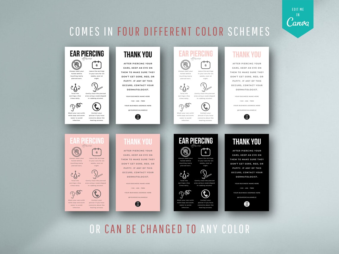 Editable Ear Piercing Aftercare Template Chic Piercing Guide | Etsy