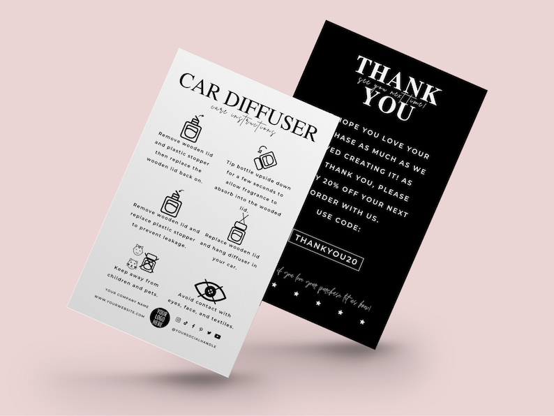 Editable Mini Car Diffuser Care Card Template, Car Scent Care ...
