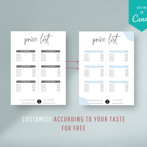 Editable Vinyl Price List Template, Printable Pricing Sheet, Beauty ...