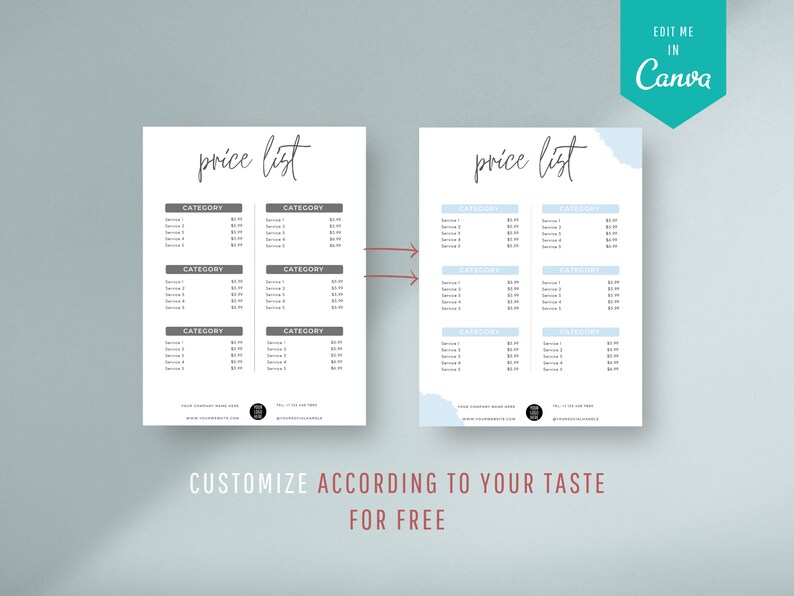 Editable Vinyl Price List Template, Printable Pricing Sheet, Beauty ...