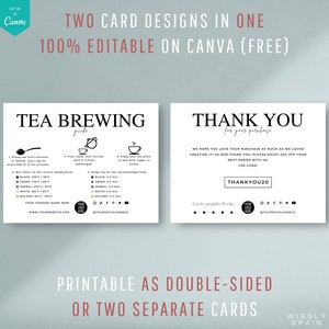 Editable Tea Brewing Guide Card Template, Loose Tea Steeping ...