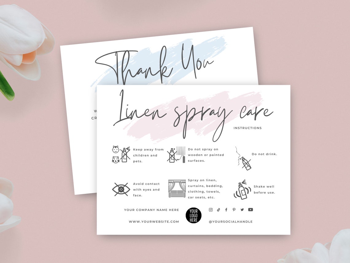 Linen Spray Care Card Template Editable Fabric Mist Care - Etsy
