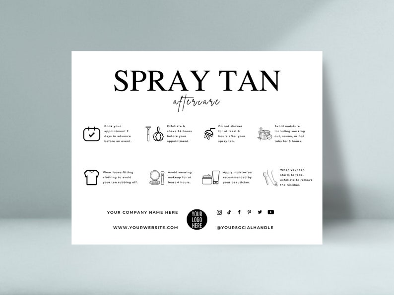 Editable Spray Tan Care Card Template Tanning Aftercare - Etsy