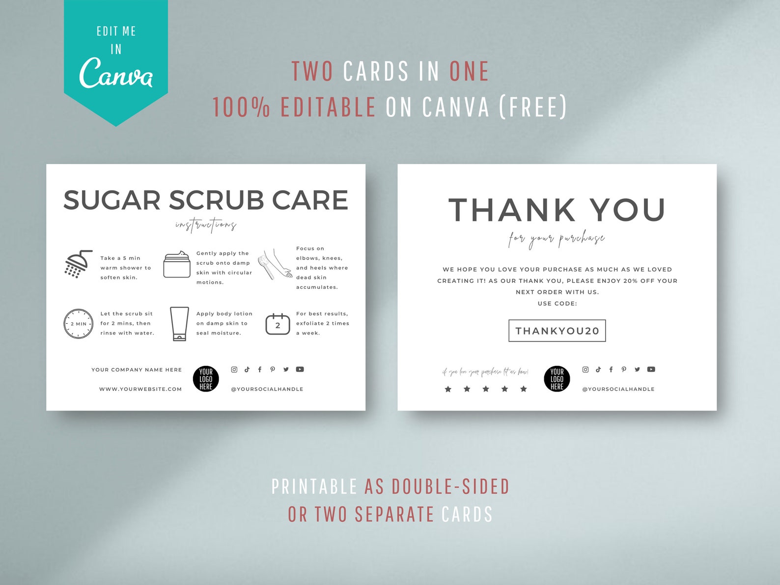 Editable Sugar Scrub Care Card Template Body Scrub Care | Etsy