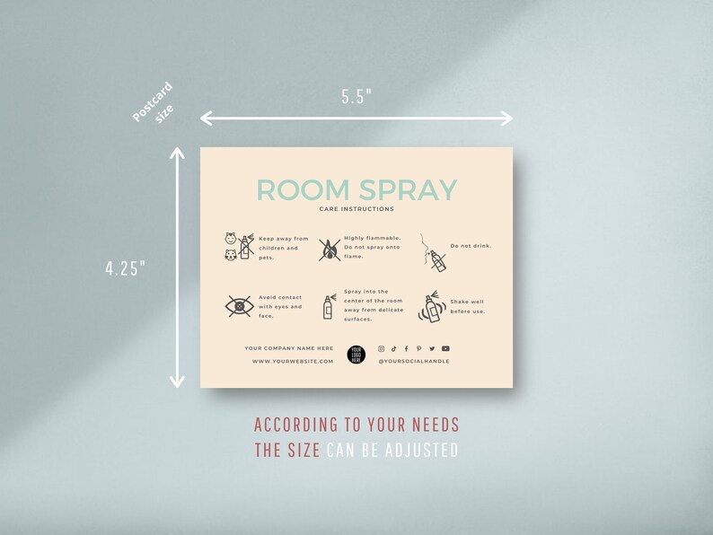 Room Spray Care Card Template Printable Room Mist Care | Etsy