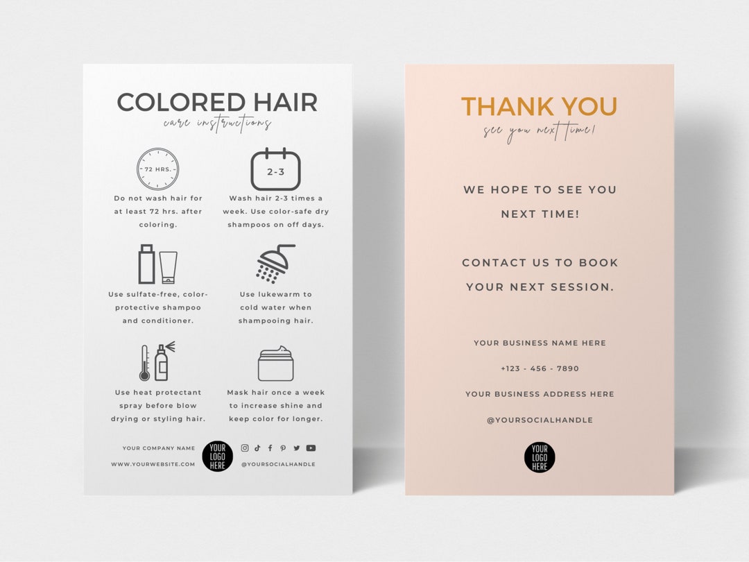Mini Colored Hair Care Card Template, Editable Dyed Hair Aftercare ...