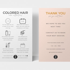 Mini Colored Hair Care Card Template, Editable Dyed Hair Aftercare ...