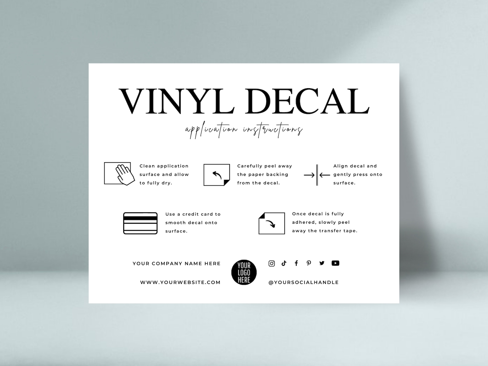 Editable Vinyl Decal Application Instructions Card, Vinyl Care Cards ...