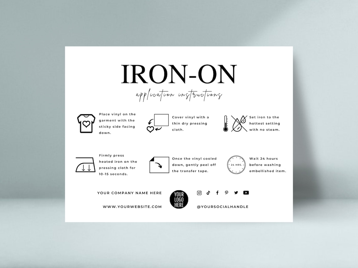 Iron-on Instructions Template, Editable Iron on Heat Transfer Vinyl ...