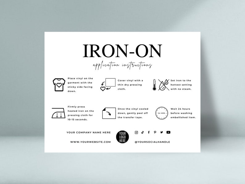 Iron-on Instructions Template, Editable Iron on Heat Transfer Vinyl ...