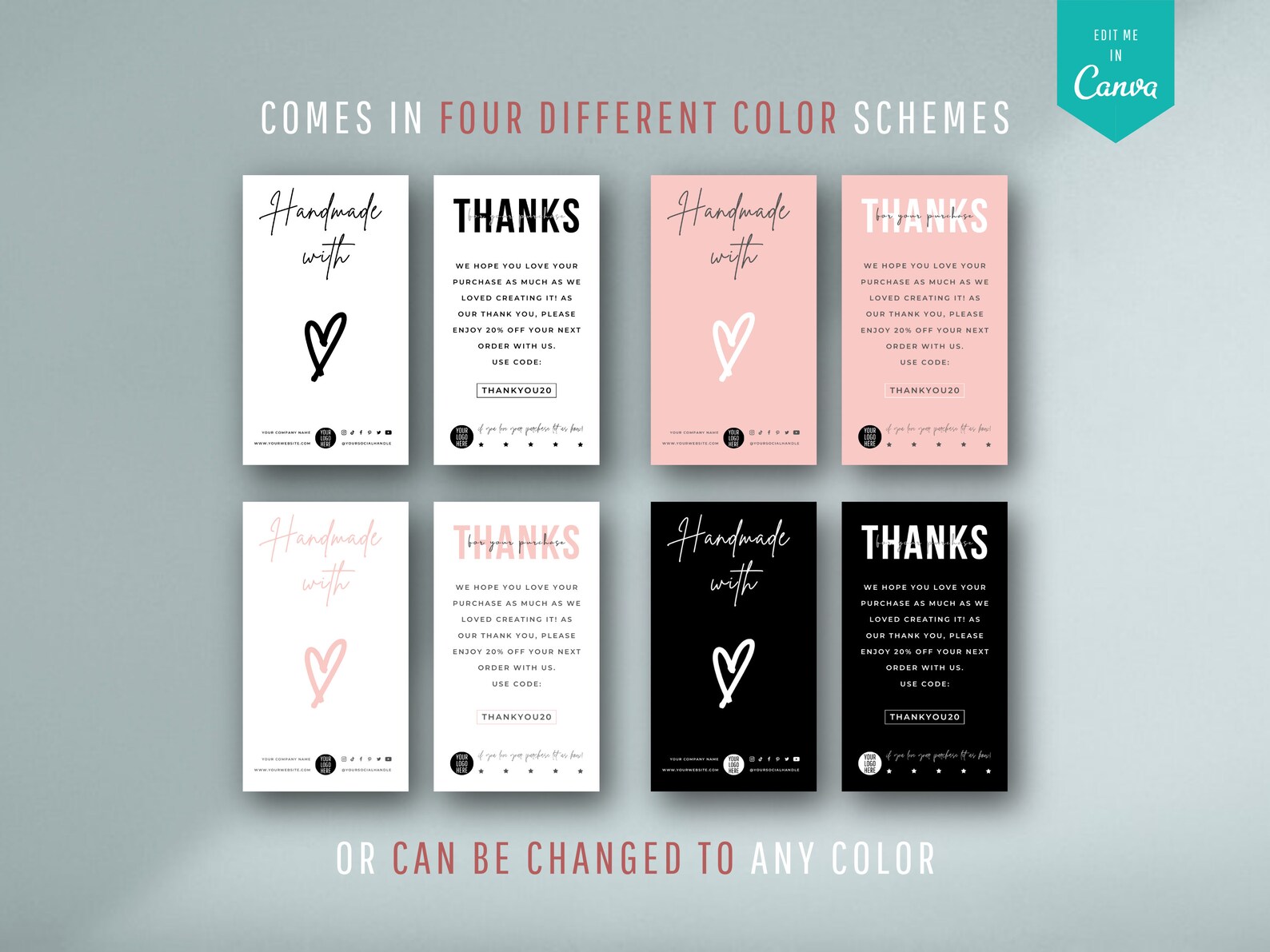 Editable Thank You Card Template Bundle Mini Thanks for Your - Etsy