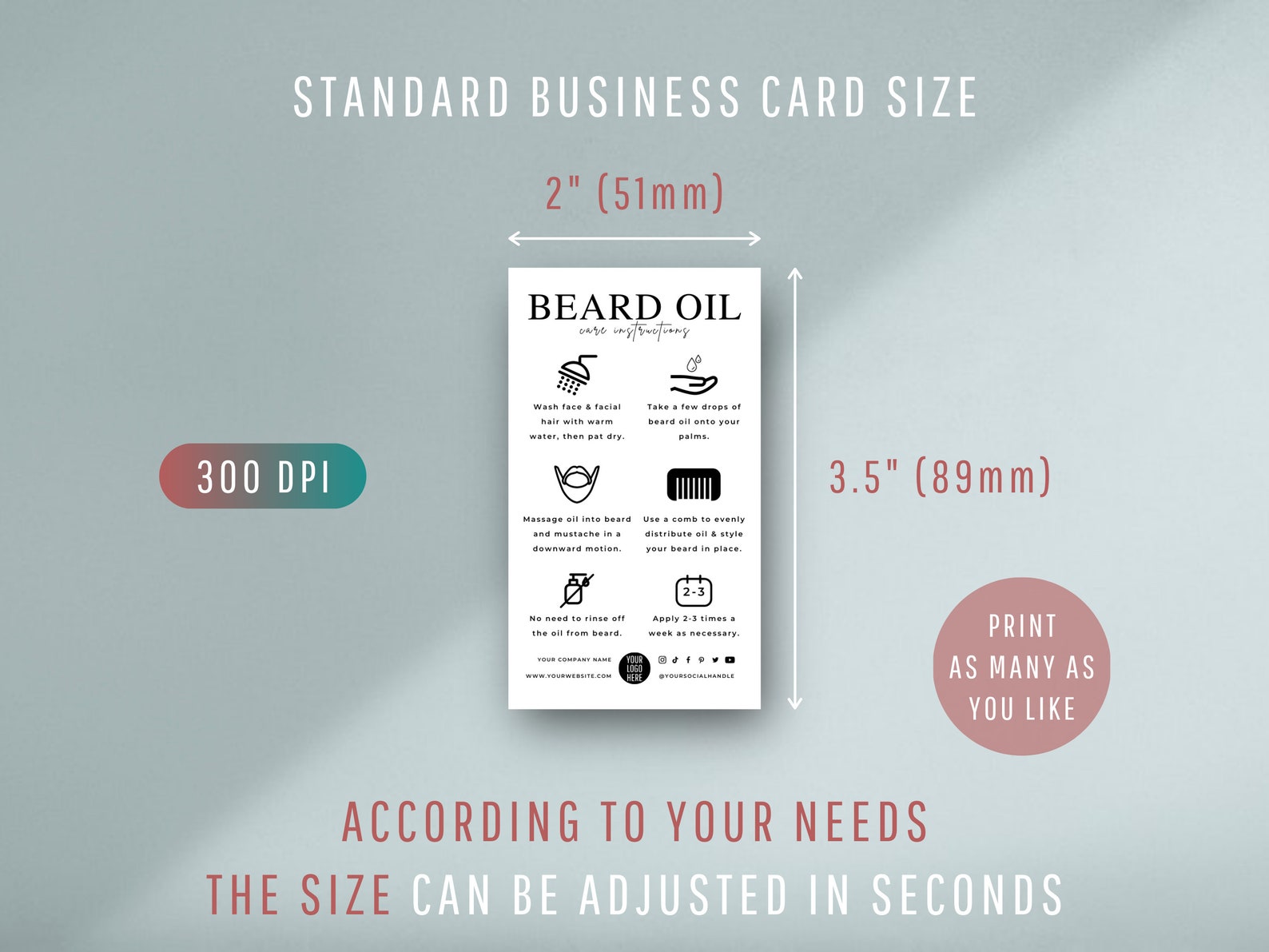 Beard Oil Care Card Template, Mustache Serum Application Instructions ...