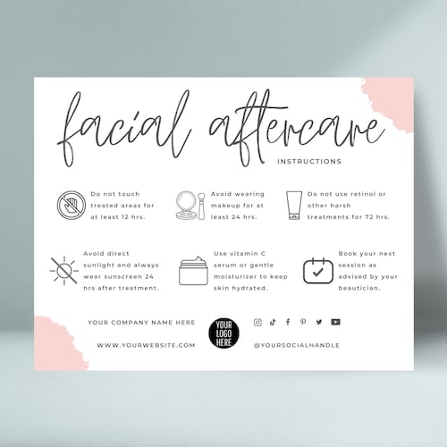 Editable Dermaplaning Aftercare Card Template Facial - Etsy