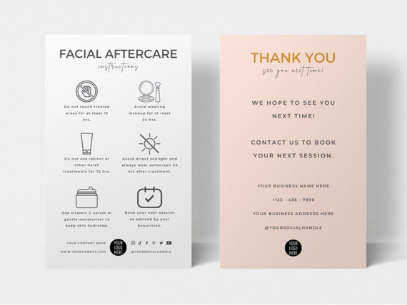Editable Facial Aftercare Card Template Facial Treatment Post | Etsy