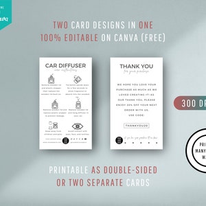 Editable Mini Car Diffuser Care Card Template, Car Scent Care ...