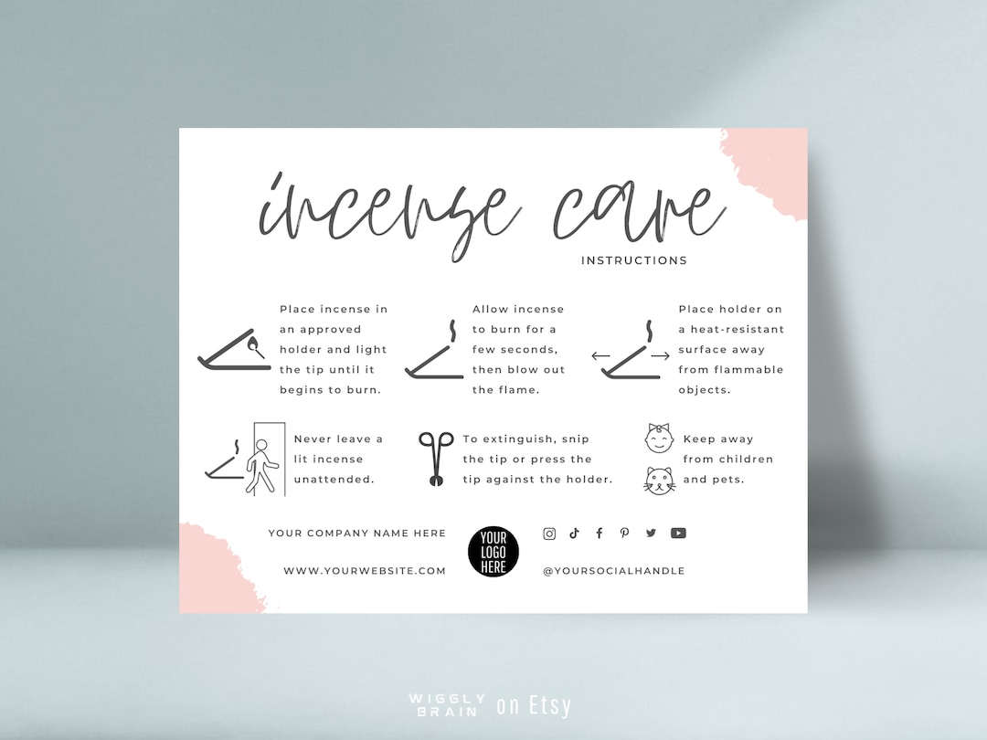 Incense Care Card Template, Scented Stick User Guide, Editable Herbal ...