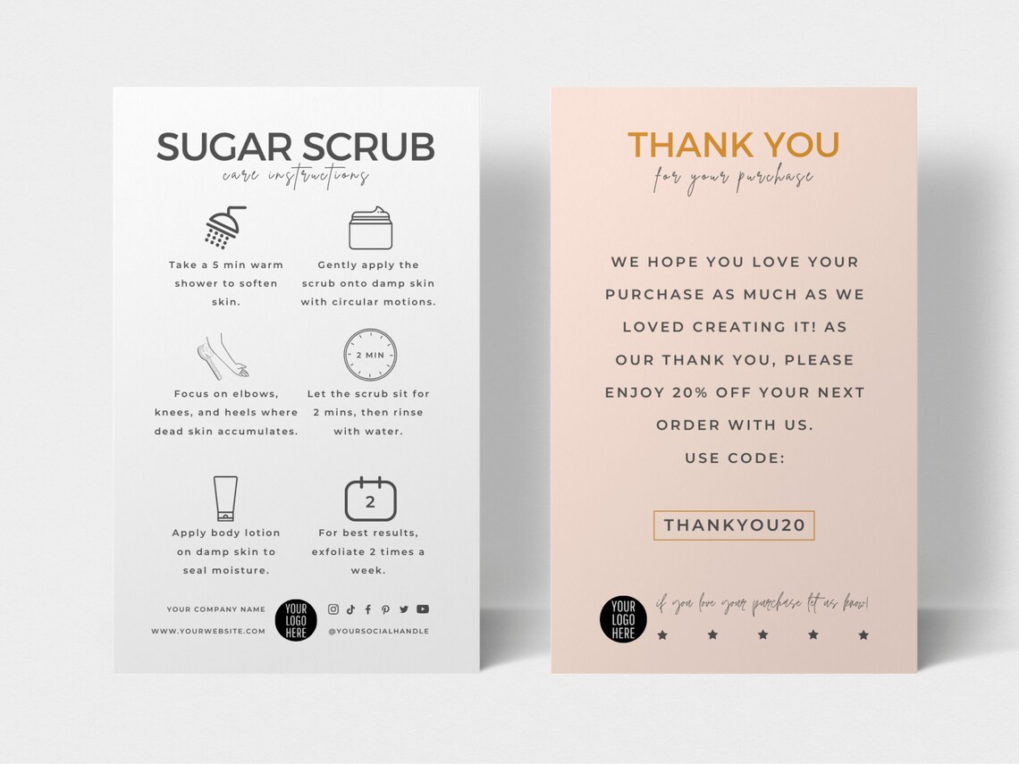 Mini Sugar Scrub Care Card Template Body Scrub Care | Etsy