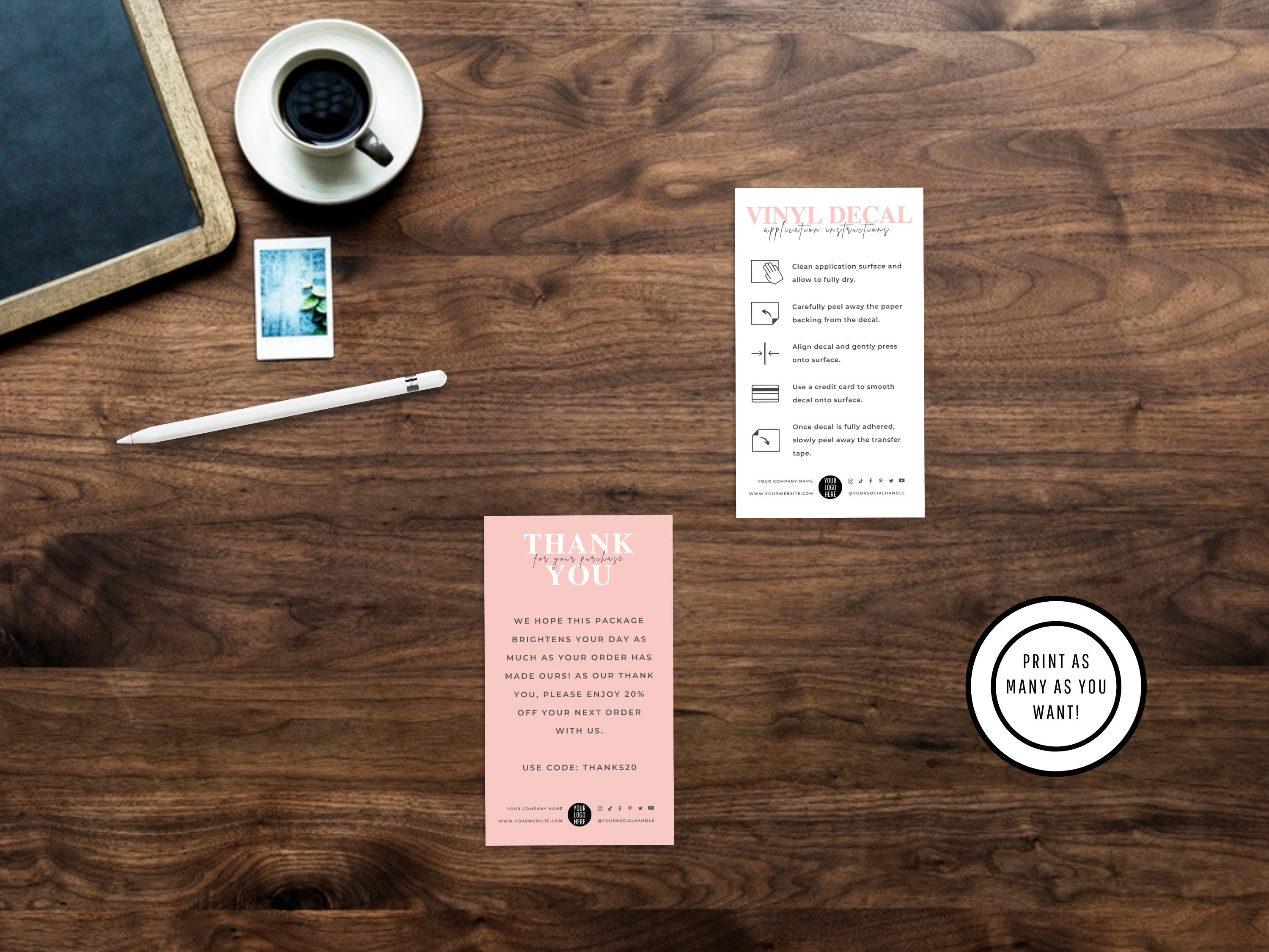 Editable Mini Vinyl Decal Application Instructions Card, Vinyl Care ...