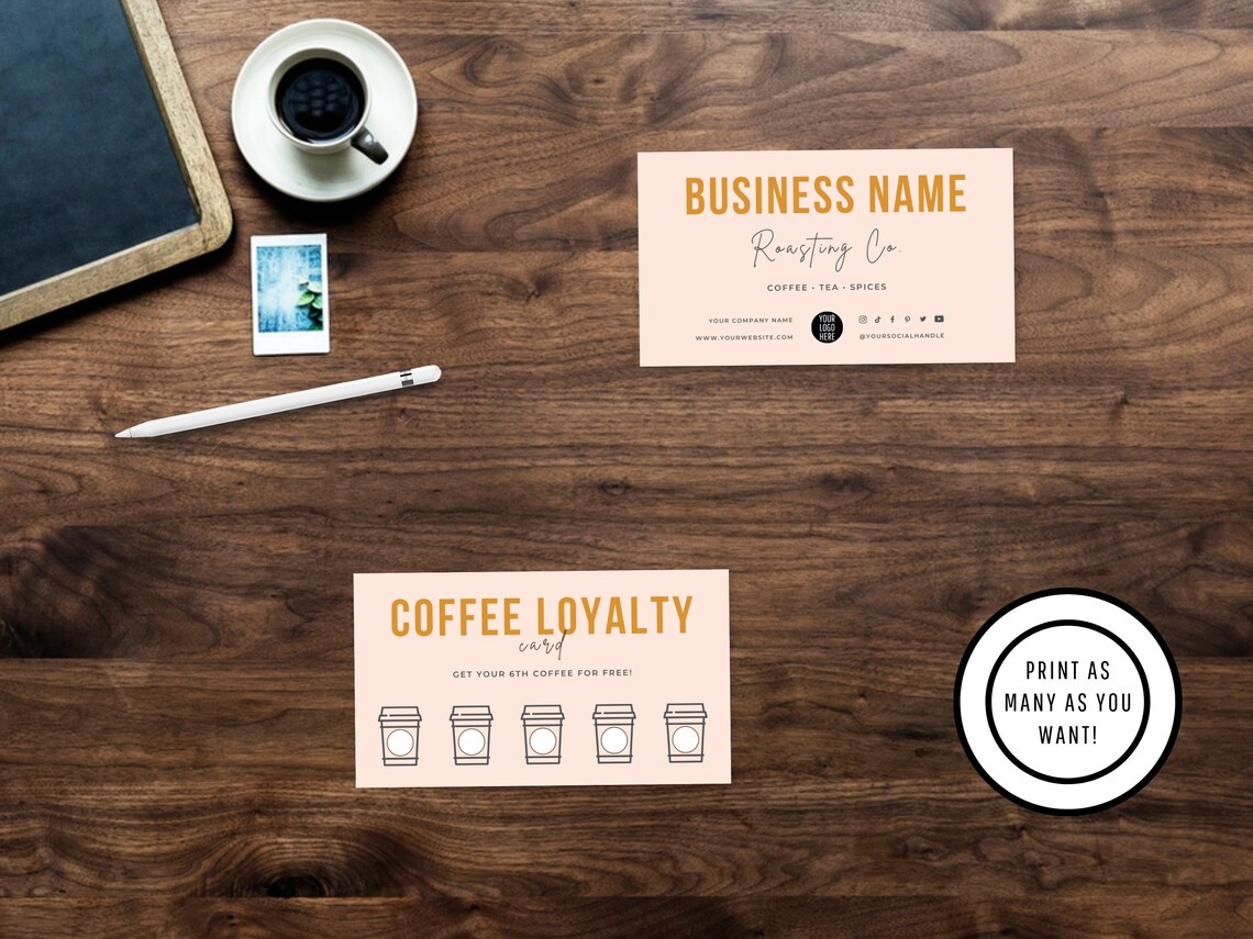 Editable Coffee Loyalty Card Template, Coffee Shop Stamp Card Design ...